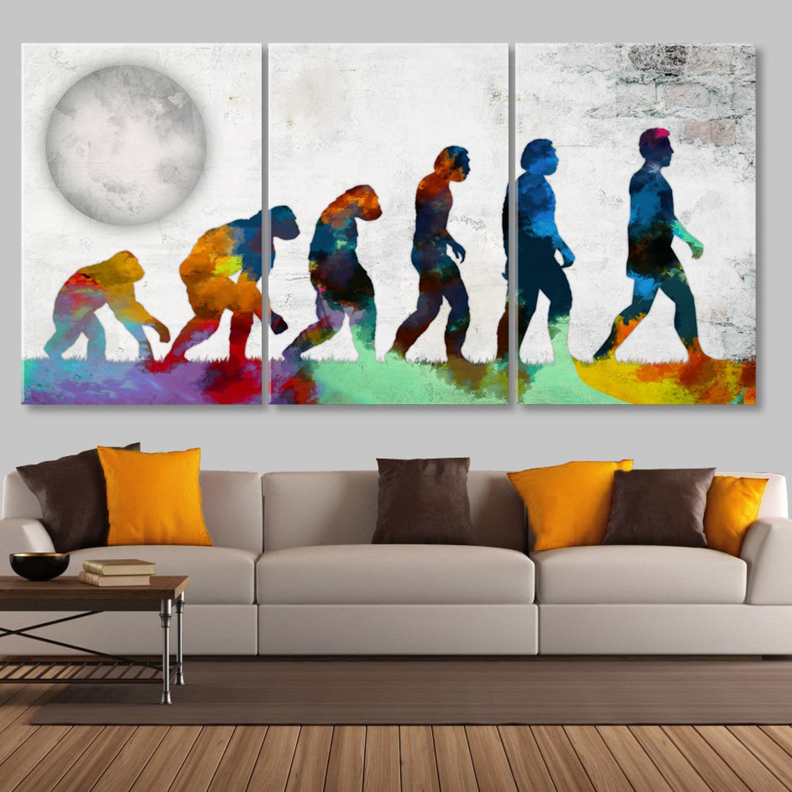 Human Evolution Canvas Art, Large Wall Decor, Colorful Watercolor ...