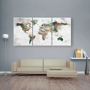 World Map Wall Art, Earth Colors Adventure Push Pin Travel Map on ...