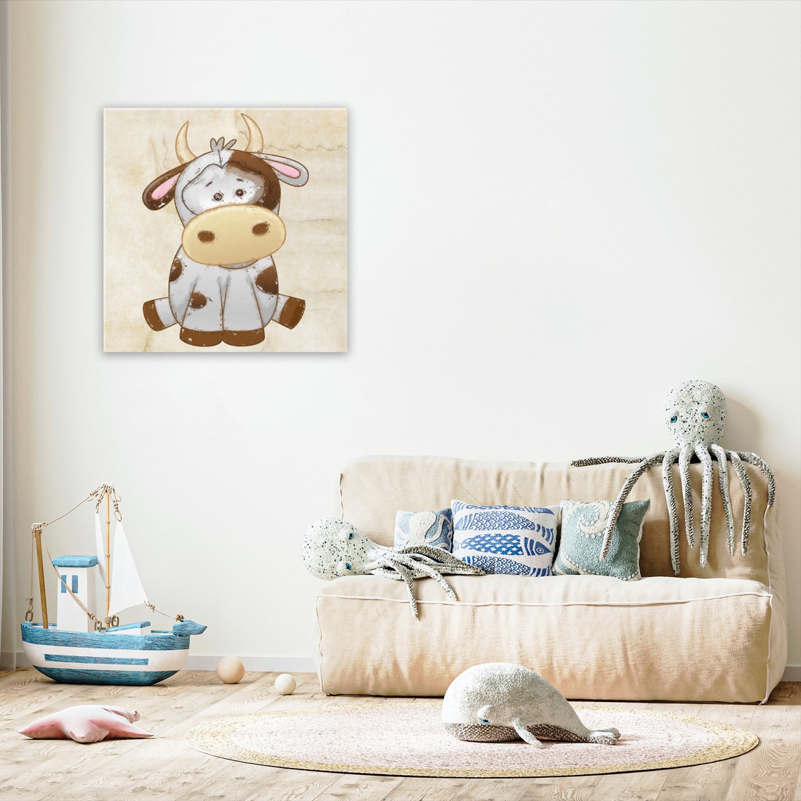 Cute Cow Printable File Calf Painting Art for Kids Room Wall - Etsy