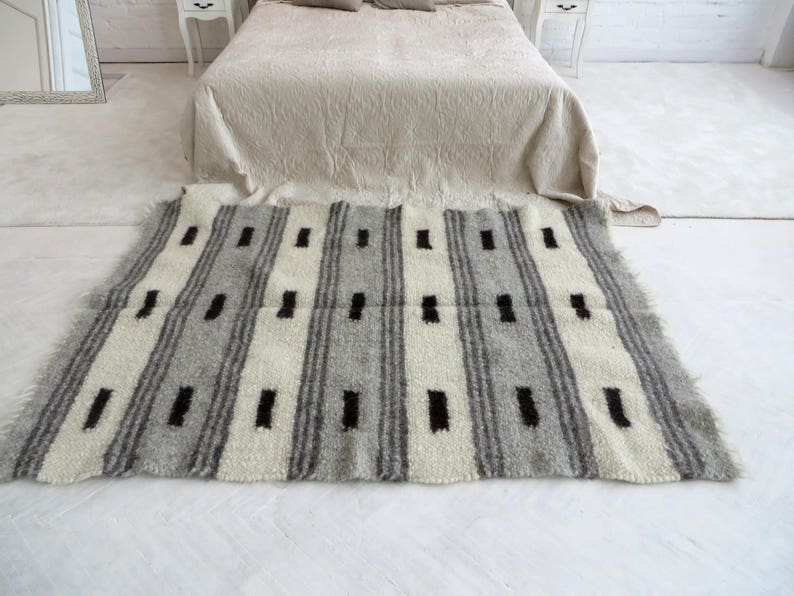 Wool Blanket Striped Throw White Grey Throw Blanket Sofa | Etsy