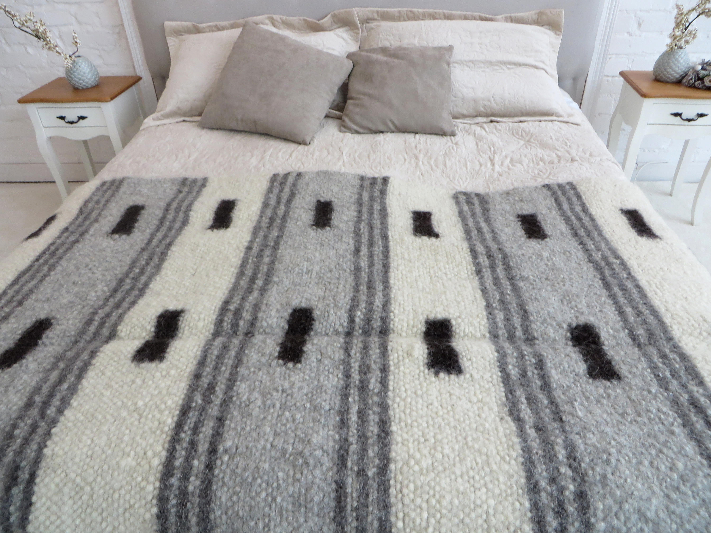 Wool Blanket Striped Throw White Grey Throw Blanket Sofa | Etsy