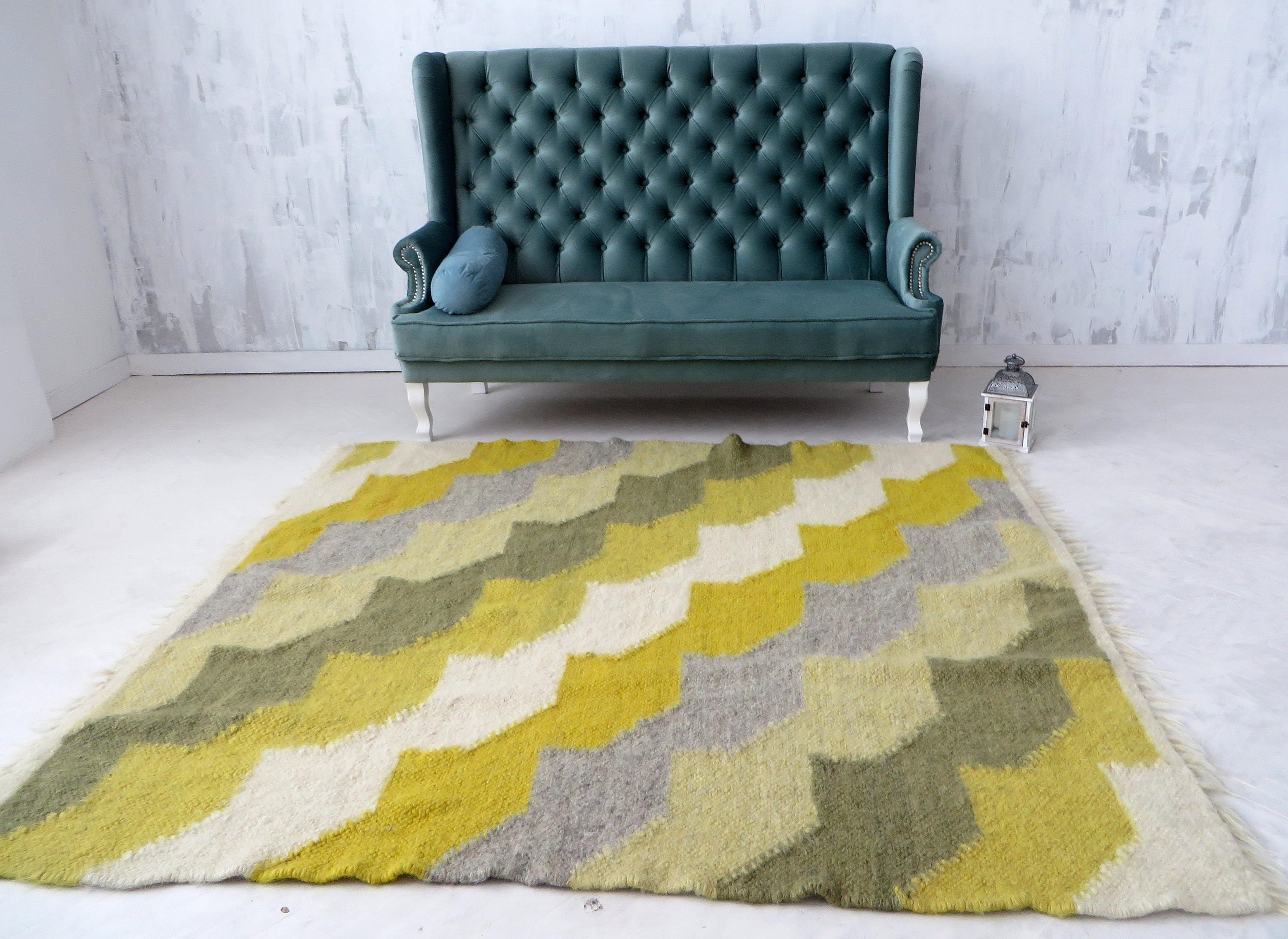 Yellow Wool Rug Hand Woven Area Rugs Nursery Rug Bedroom Rug - Etsy