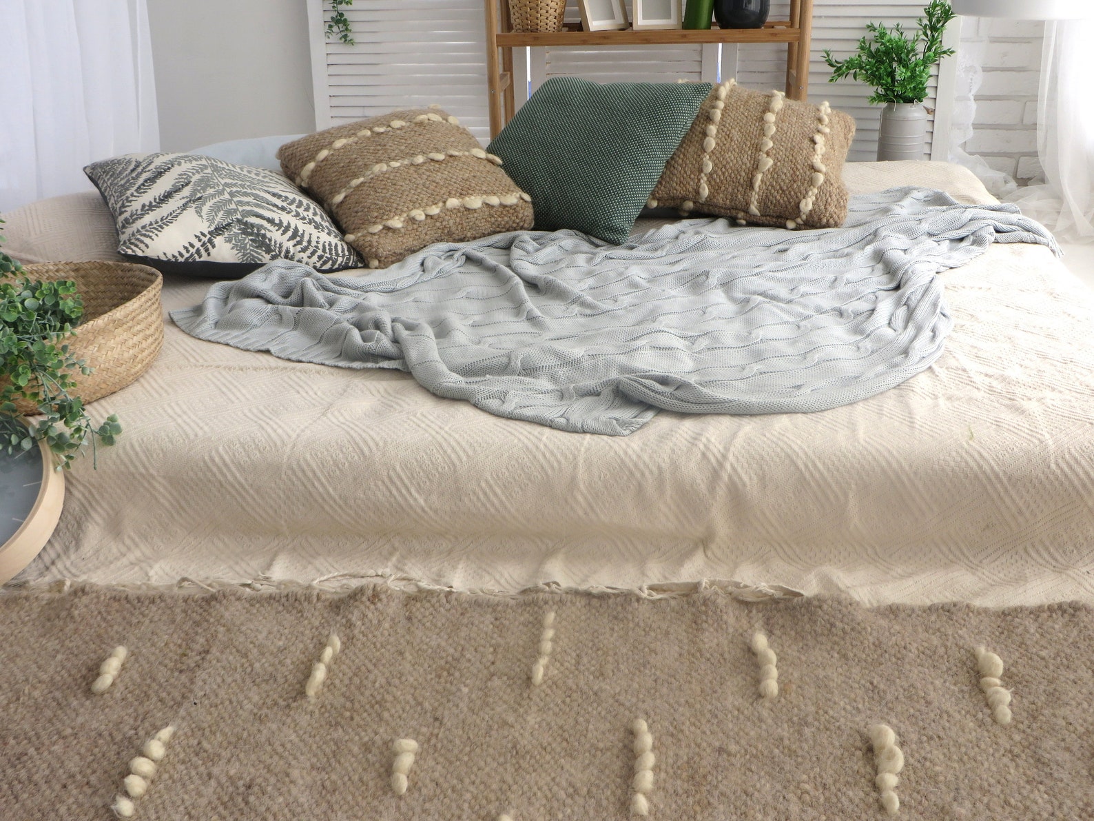 Beige Throws Throws and Pillows Bed Decor Decorative Pillows | Etsy