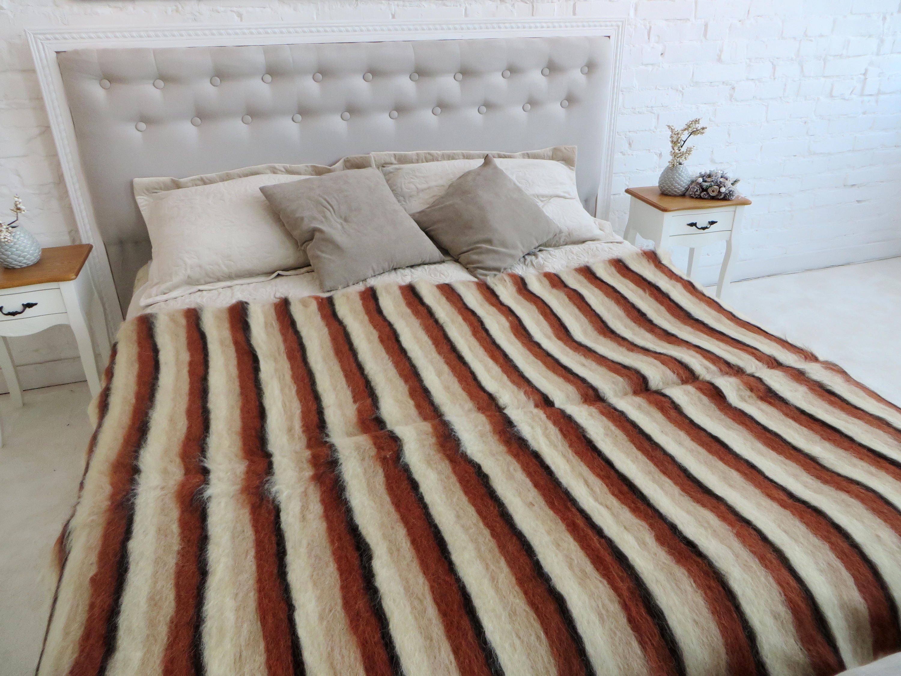 Striped Wool Blanket Throw Blanket Weighted Blanket Hand Woven - Etsy