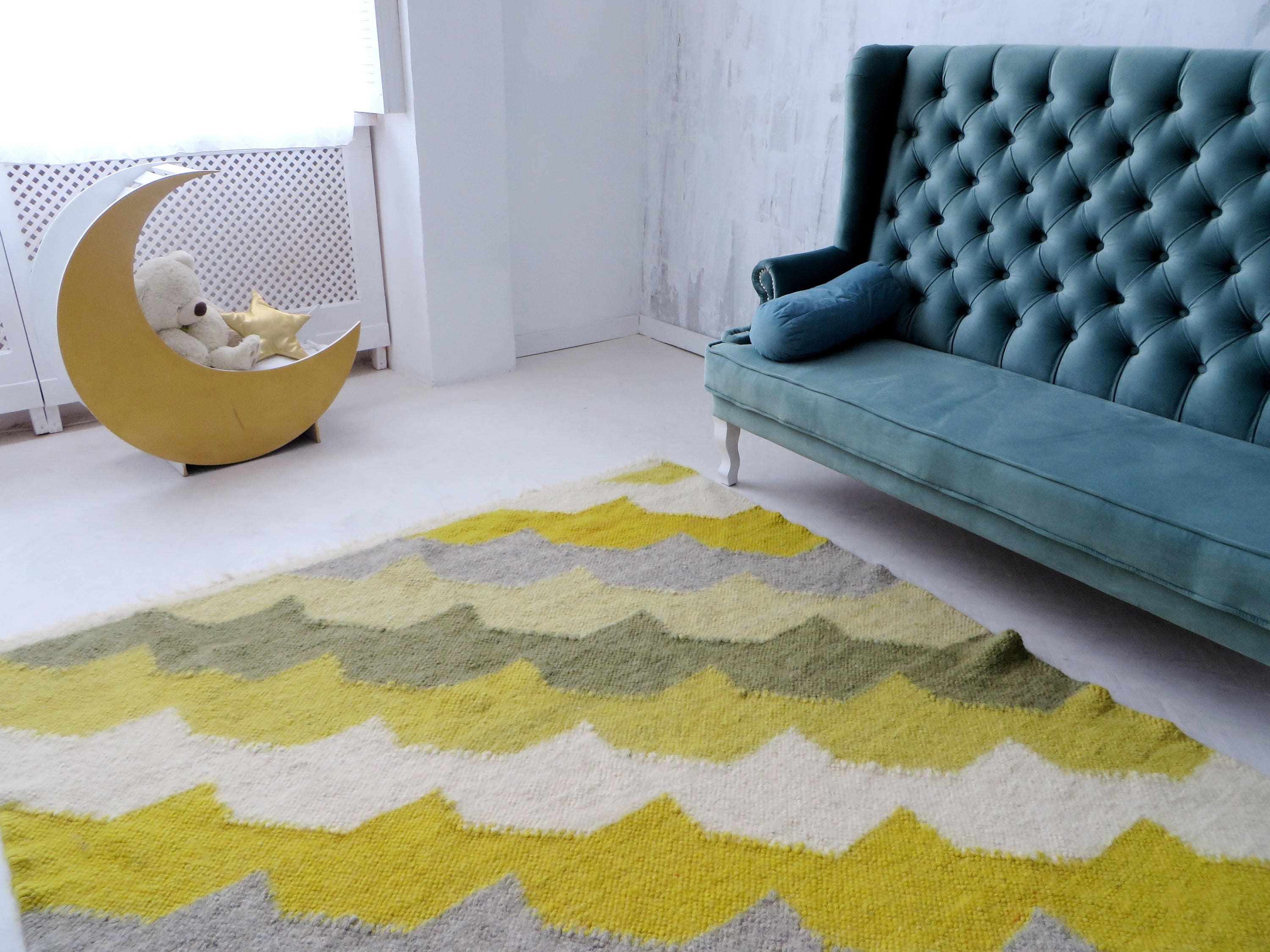Yellow Wool Rug Hand Woven Area Rugs Nursery Rug Bedroom Rug | Etsy