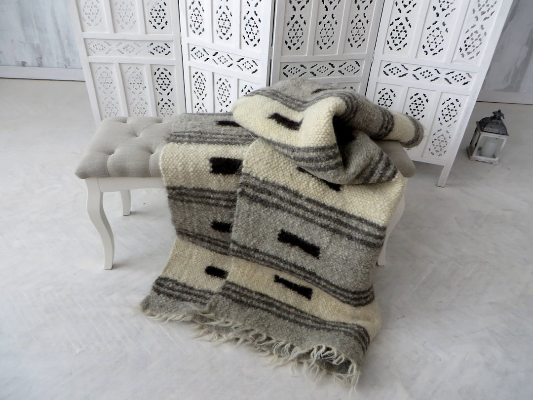 Wool Blanket Striped Throw White Grey Throw Blanket Sofa Throw ...
