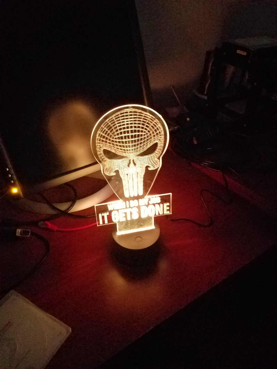 LED Punisher Skull Flashing Multi Color 3D Illusion - USB or Battery ...