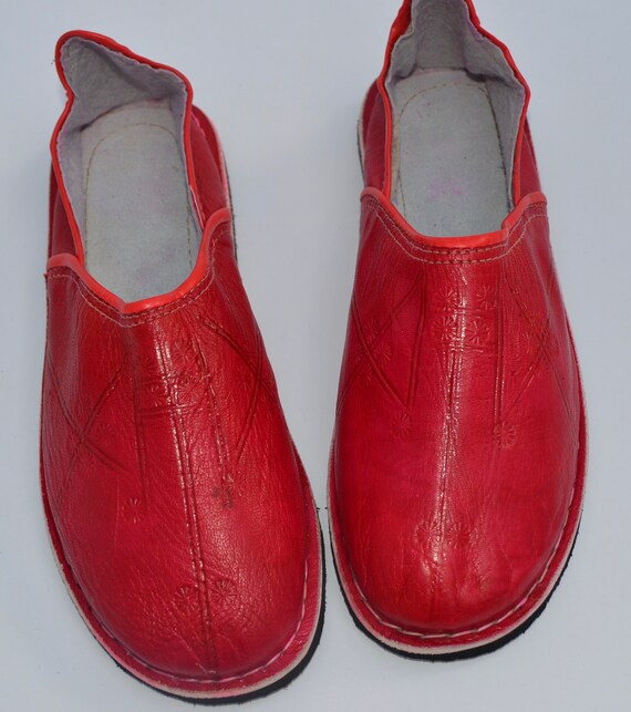 Moroccan Babouche Slippers Shoes Handmade Leather Shoes Red | Etsy