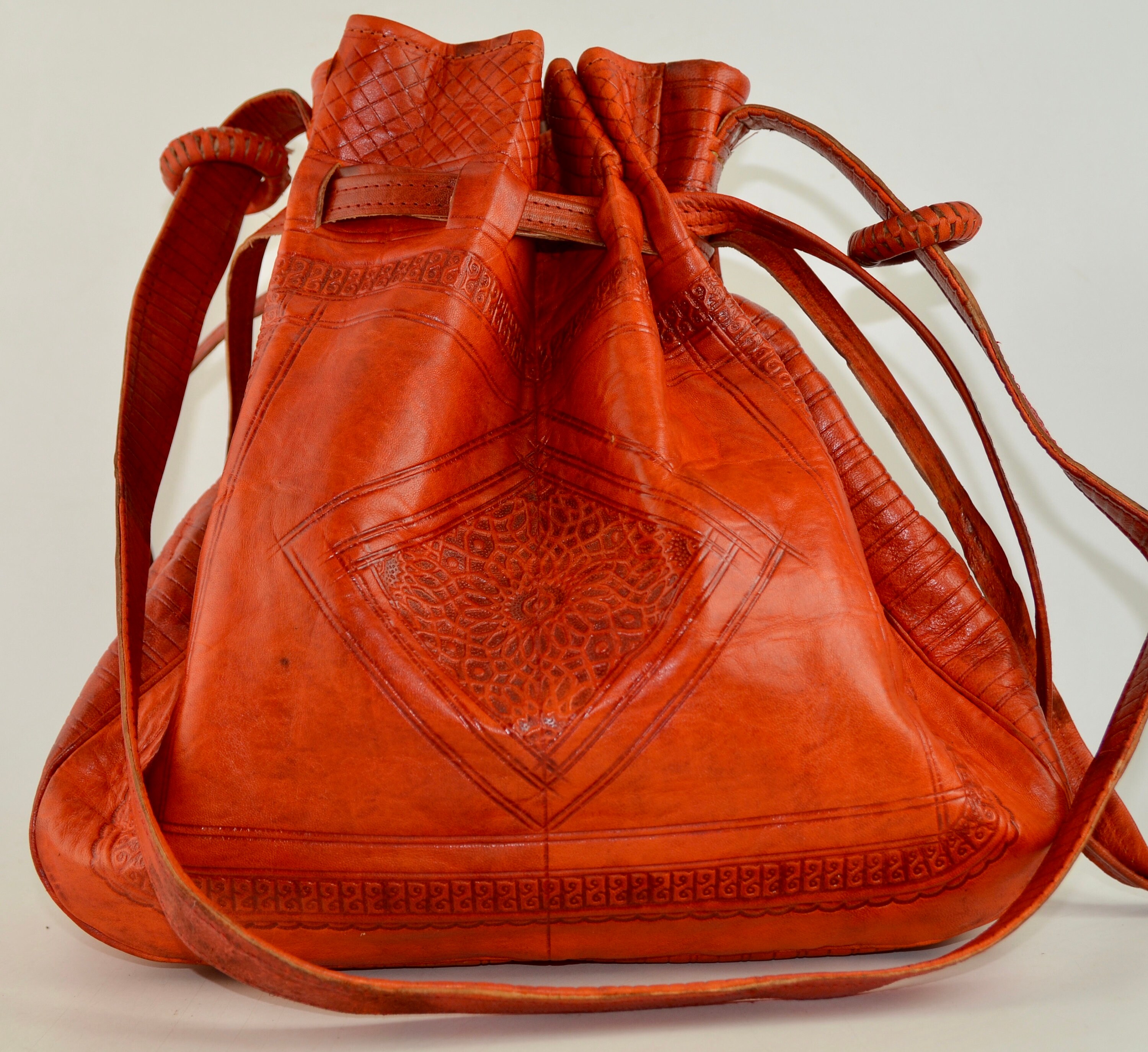 Moroccan Leather Drawstring Bucket Bag Leather Shoulder Bag | Etsy