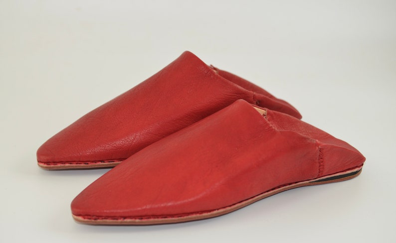 Moroccan Pointy Babouche Leather Mules Red Moroccan Shoes - Etsy