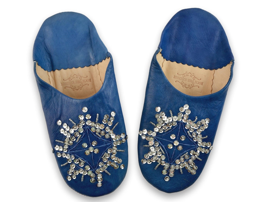 Moroccan Leather Sequin Babouche Slippers, Women's Babouche, Sheepskin ...