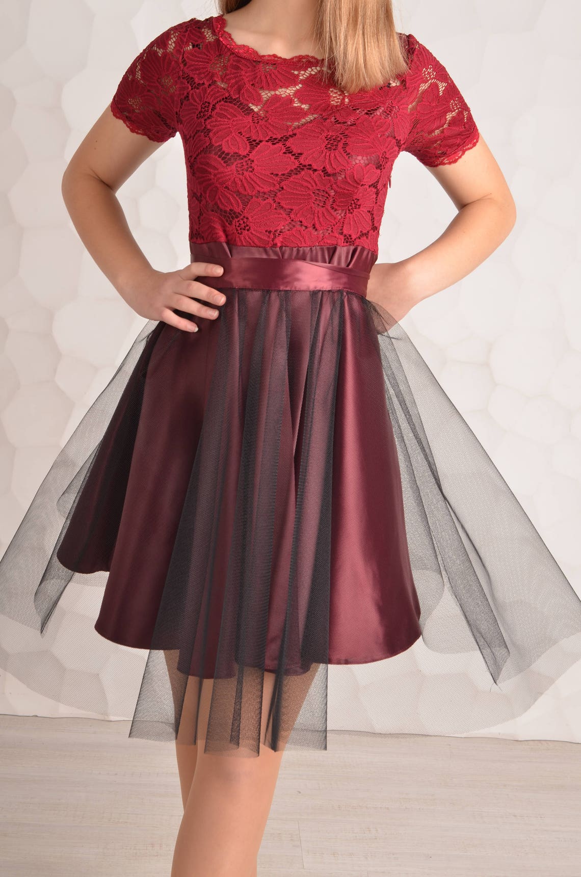 Cocktail Dress 2017 Short burgundy dress Tulle dress 2 party | Etsy