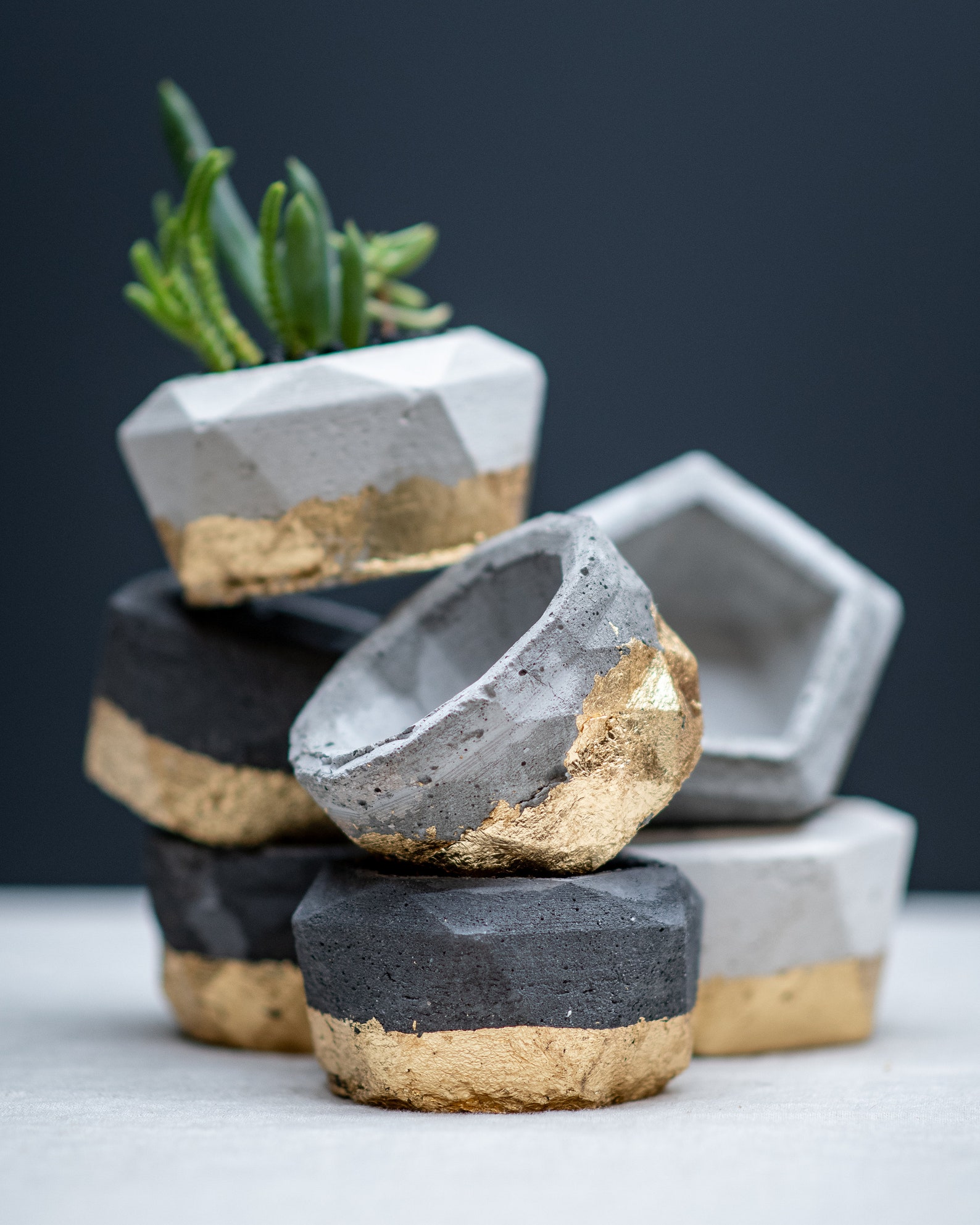Geometric Polygon Planter Collection (3) - Concrete With Gold Leaf - Etsy