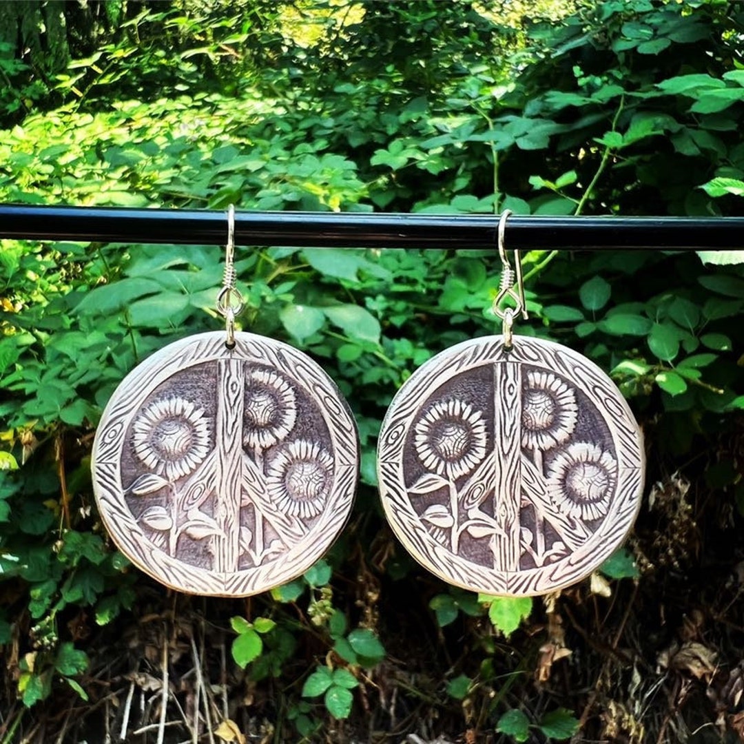Peace Chunky Boho Earrings Peace Sign Dangles Sunflowers Hippie ...