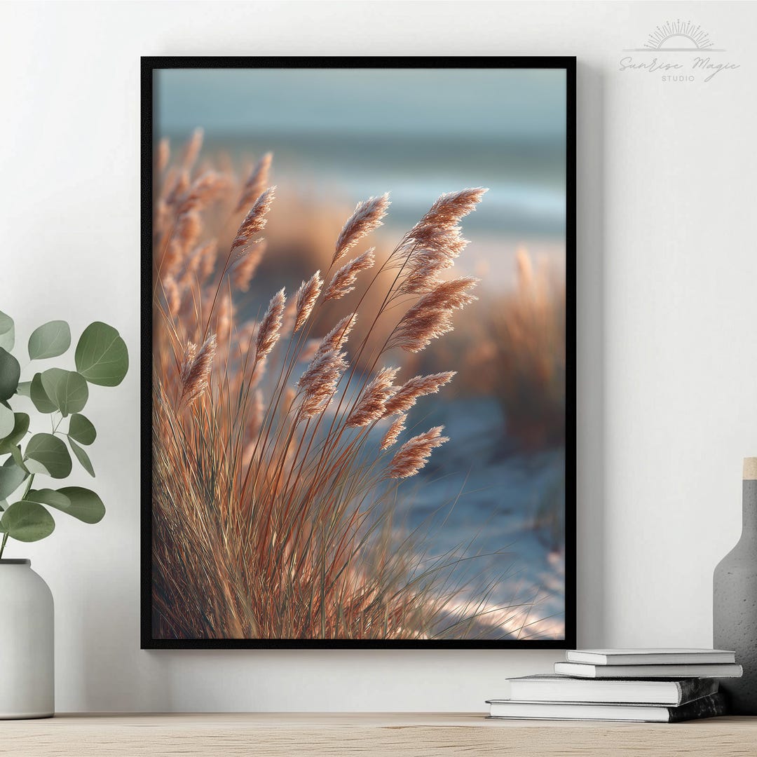 Coastal Grass Wall Art, Golden Hour Beach Photography Print (digital ...