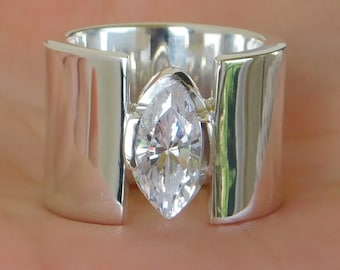 Marquise Diamond Wide Band Ring - Etsy