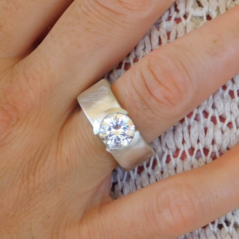 Wide Band Solitaire Ring - Etsy