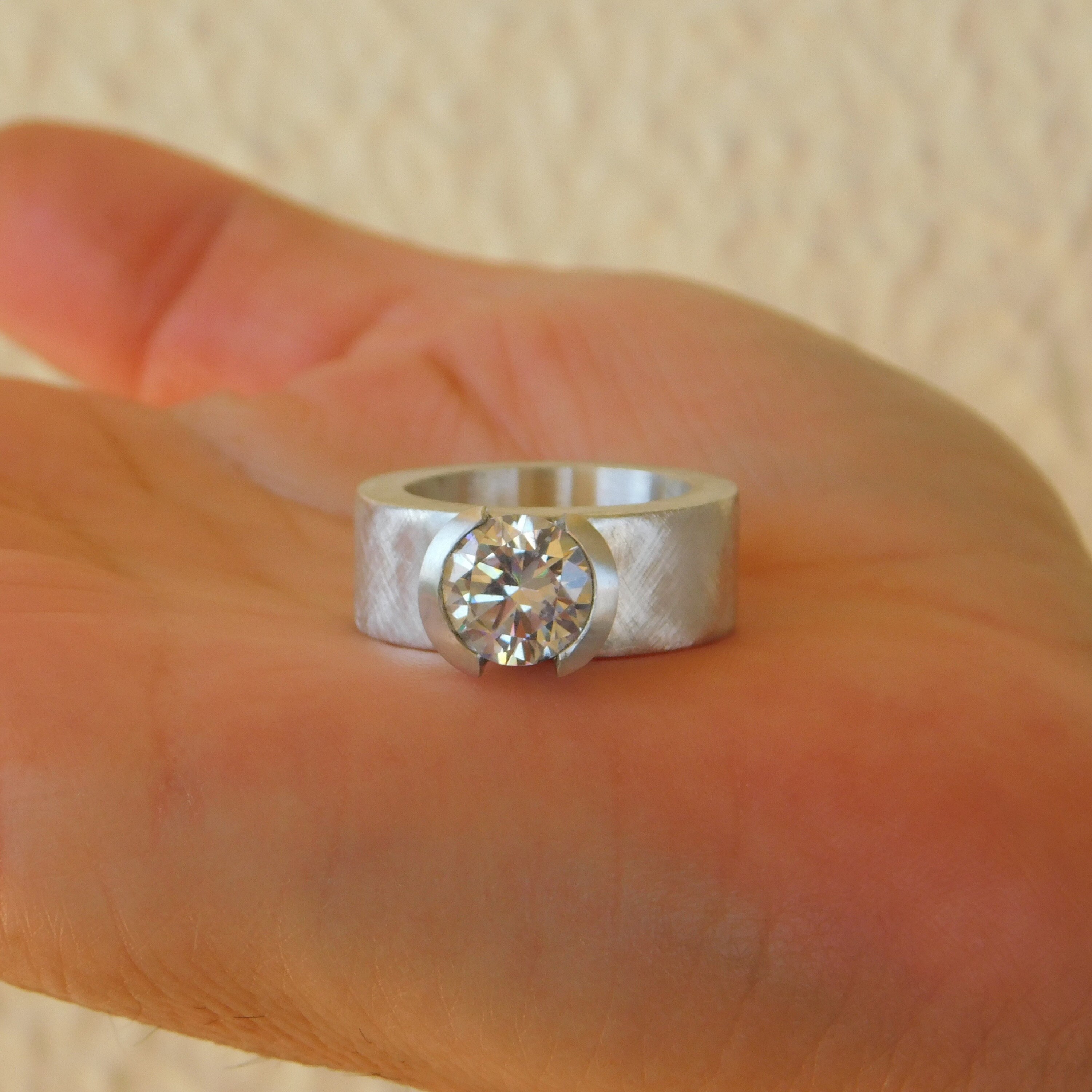 Thick Band Engagement Ring Wide Band Ring Chunky Gemstone - Etsy