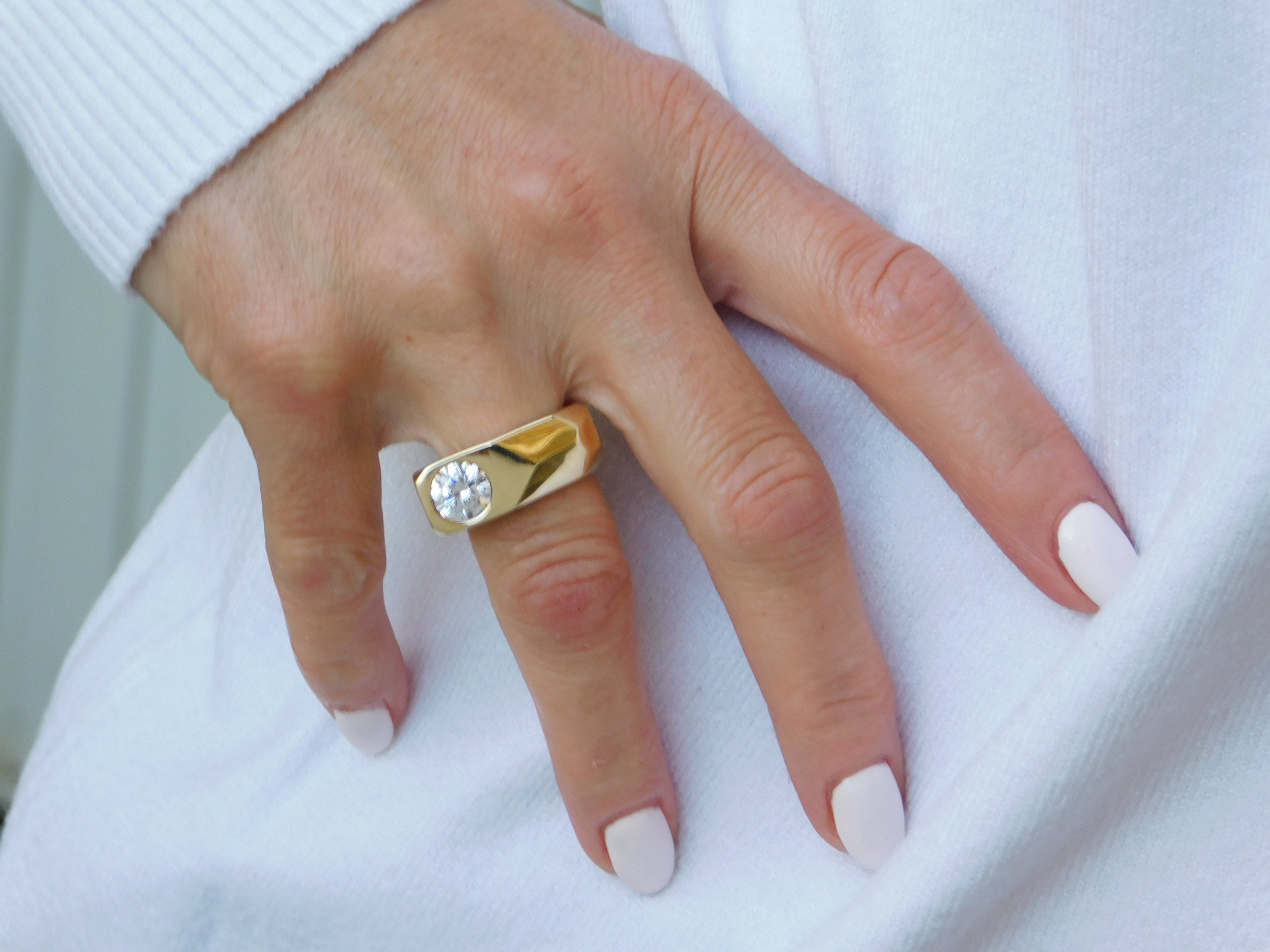 Origami Moissanite Ring: Gold Square Band, Elisa Kuno Design - Etsy