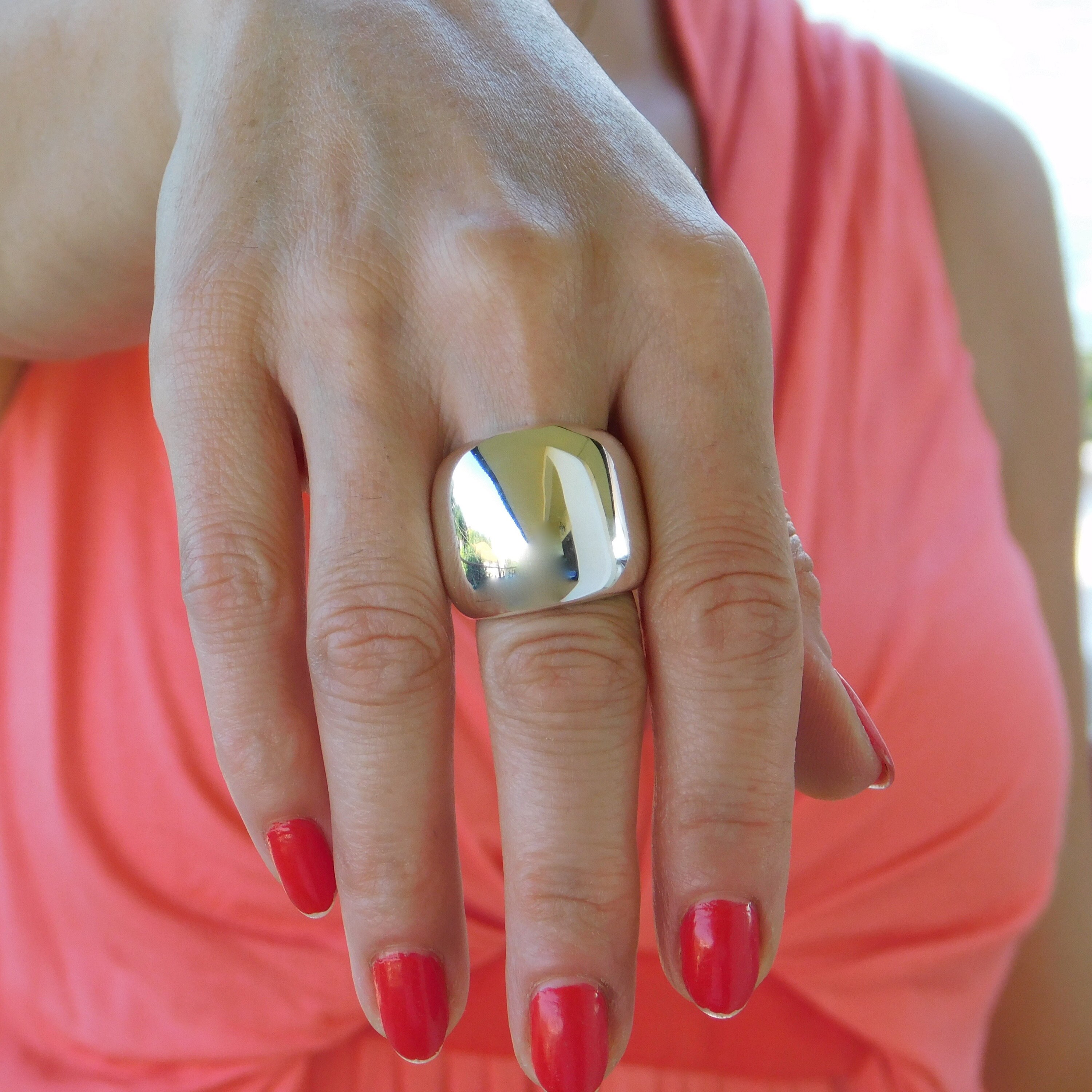 Dome ring silver Chunky dome ring Solid silver ring Wide | Etsy