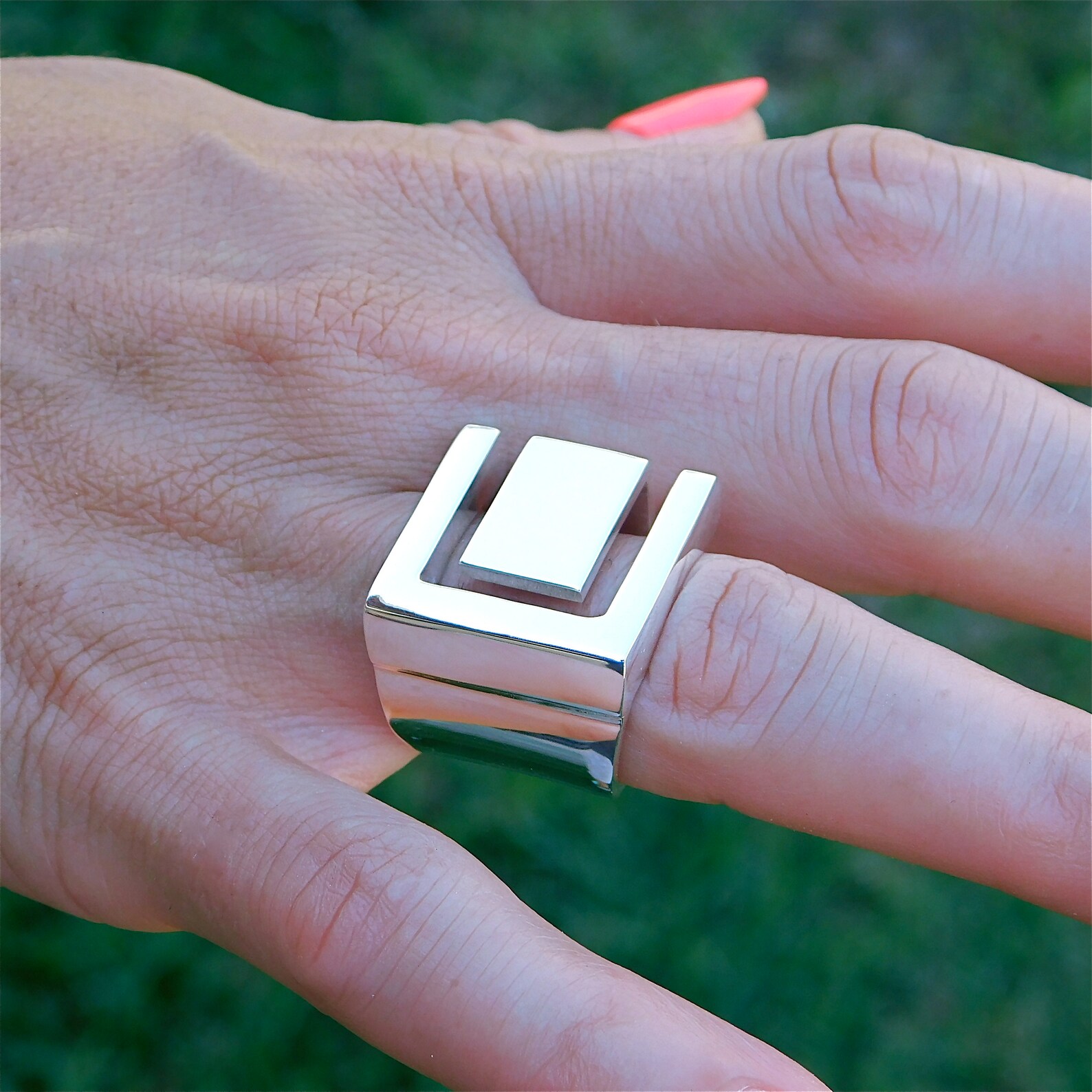 Big Statement Ring Silver Square Geometric Ring Large Square | Etsy