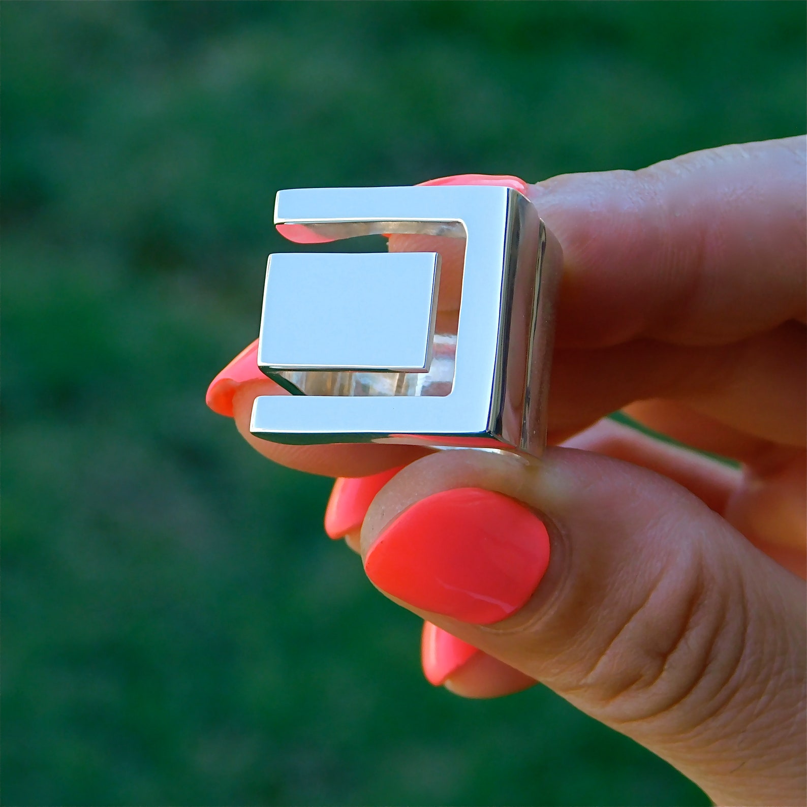 Big Statement Ring Silver Square Geometric Ring Large Square | Etsy