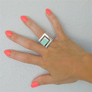 Big Statement Ring Silver, Square Geometric Ring, Large Square Ring ...