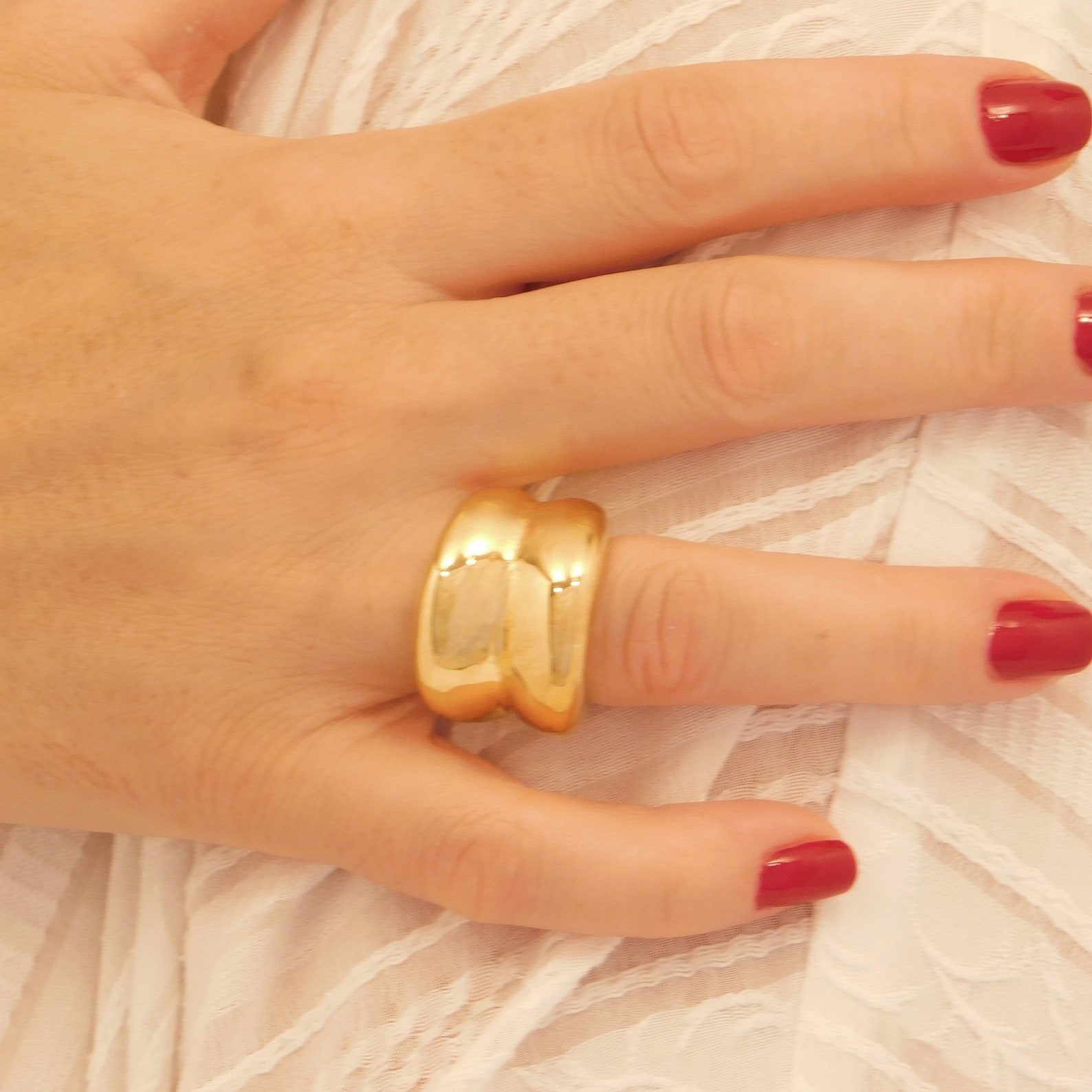 Double Gold Ring Chunky Ring Gold Designer Ring Wide Band - Etsy
