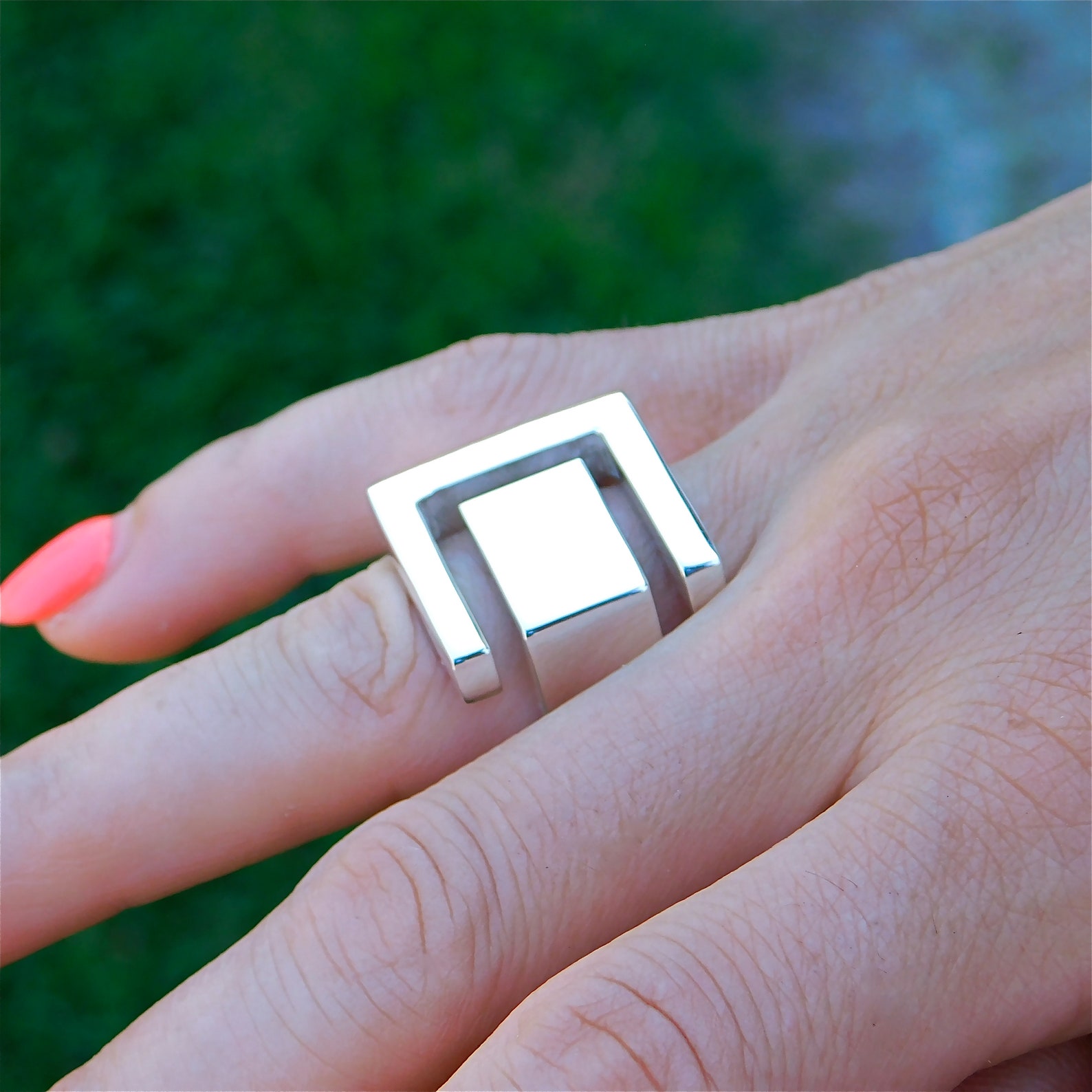 Big Statement Ring Silver Square Geometric Ring Large Square | Etsy