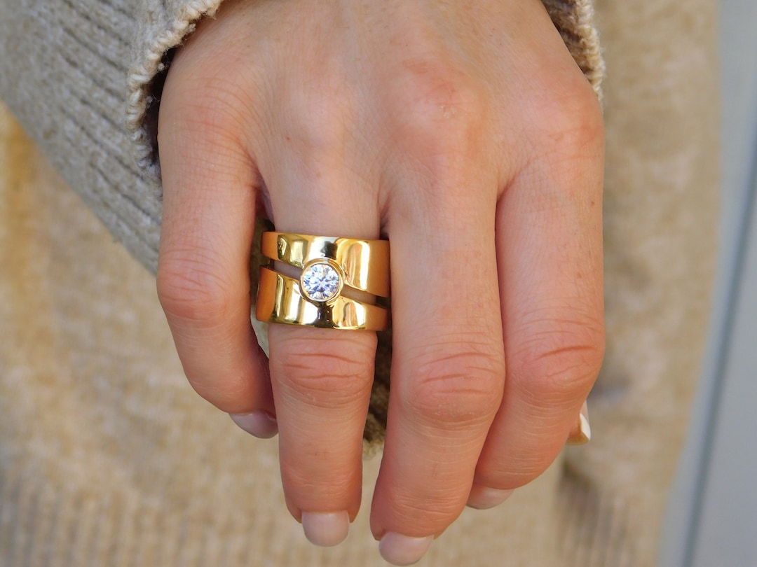Wide Band Ring, Wide Gold Ring, Statement Ring, Silver Band Ring ...