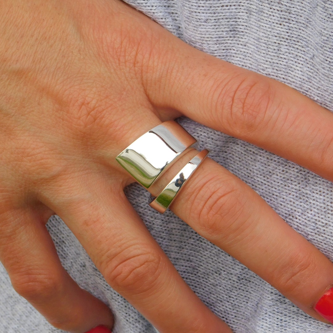 Statement Ring Silver, Asymmetrical Ring, Chunky Ring, Adjustable Ring ...