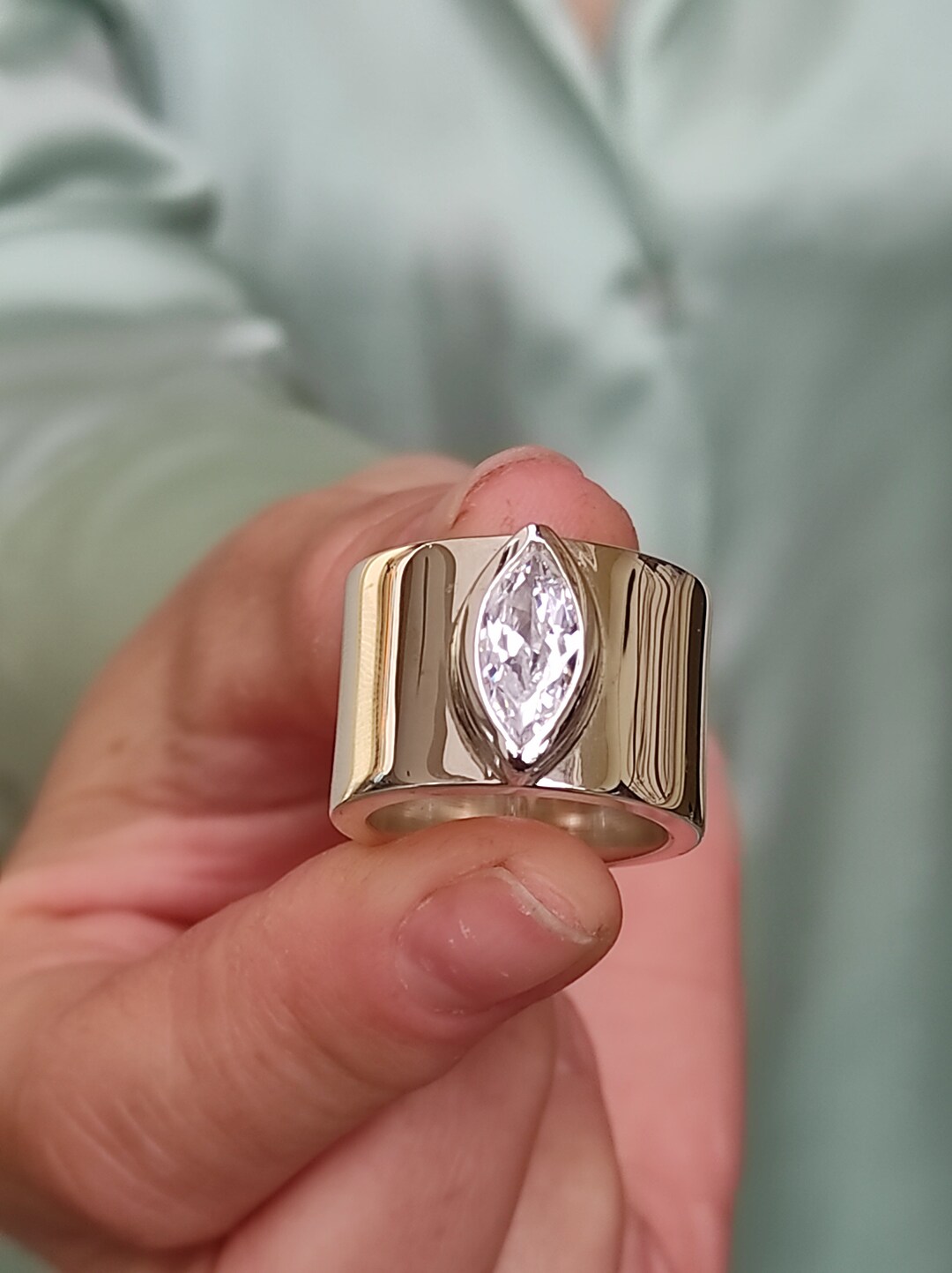 Weddind Band Ring Silver, Thick Band Ring, Wide Band Ring, Solitaire ...