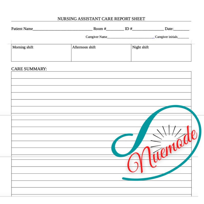 Nursing Assistant, CNA, Caregiver Report Sheet. Document Important ...