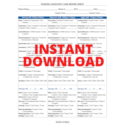 Printable CNA Report Sheet - Etsy