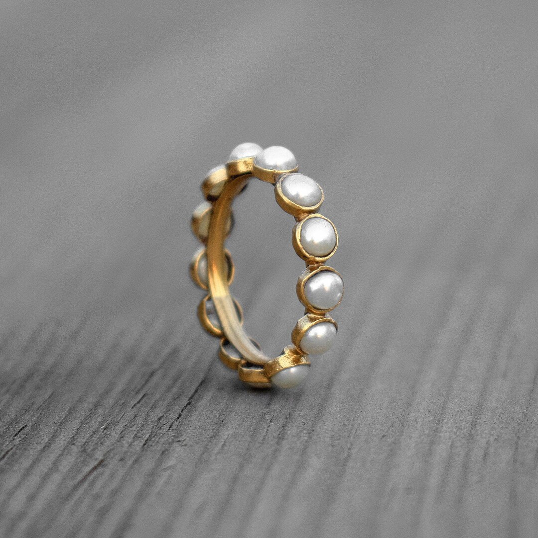 Natural Freshwater Pearl Eternity Band \ Gemstone Ring \ Channel ...