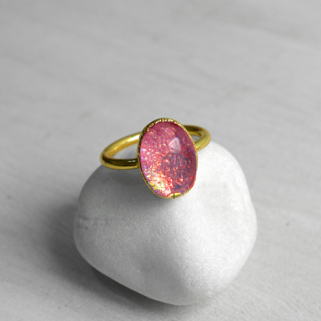 Glass Fire Opal Gemstone Ring \ Multicolored Ring \ Womens Ring ...