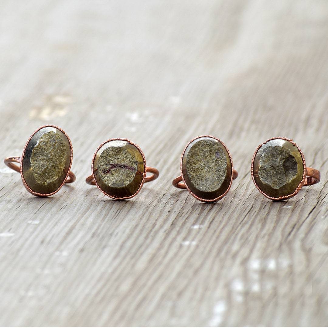 Natural Pyrite Gemstone Statement Ring Brass Ring Rough Stone Ring Oval ...