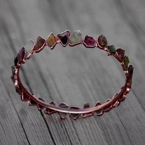 Multi Tourmaline Rough Gemstone Cuff Bangle \ Handmade Bangle \ Brass ...