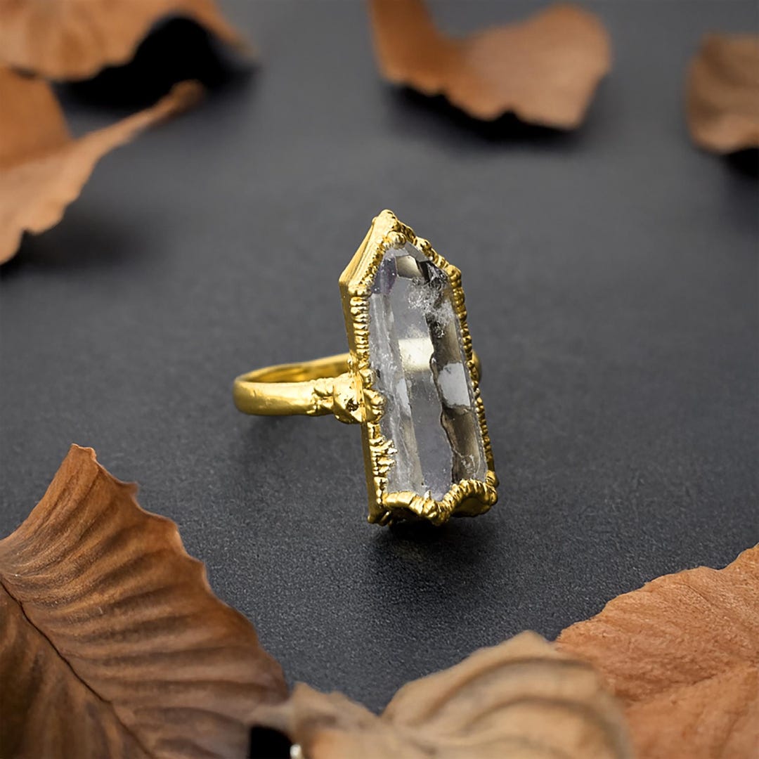 Natural Crystal Quartz Ring \ Delicate Ring \ Copper Ring \ Gemstone ...