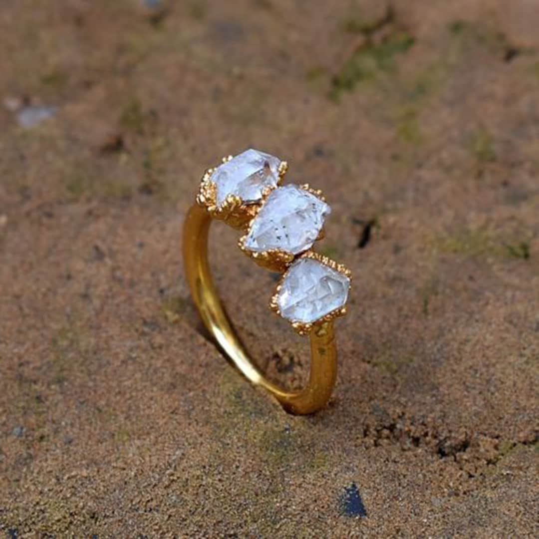 Herkimer Diamond Ring Electroplated Ring Brass Ring Gift for Her Gift ...
