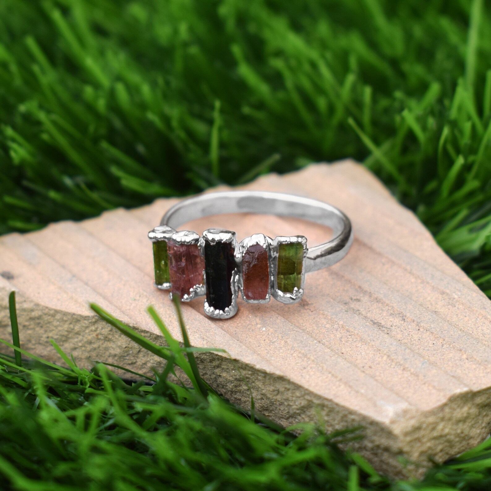 Multi Tourmaline Ring Rough Stone Ring Statement Ring Gemstone Ring ...