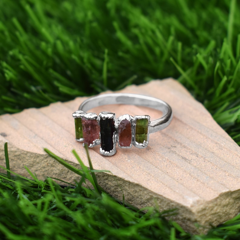 Multi Tourmaline Ring Rough Stone Ring Statement Ring - Etsy