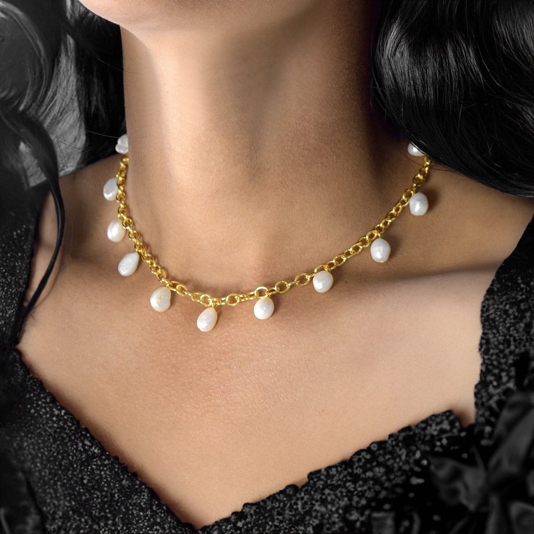 Natural White Pearl Gemstone Chain Necklace \ Pearl Necklace Jewelry ...