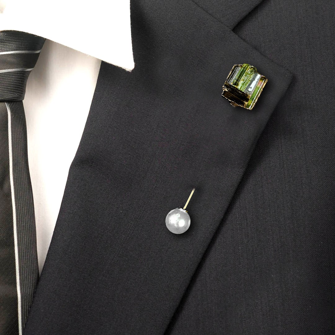 Natural Tourmaline Brooch Pin \ Gemstone Brooch \ Pearl Brooch \ Men ...