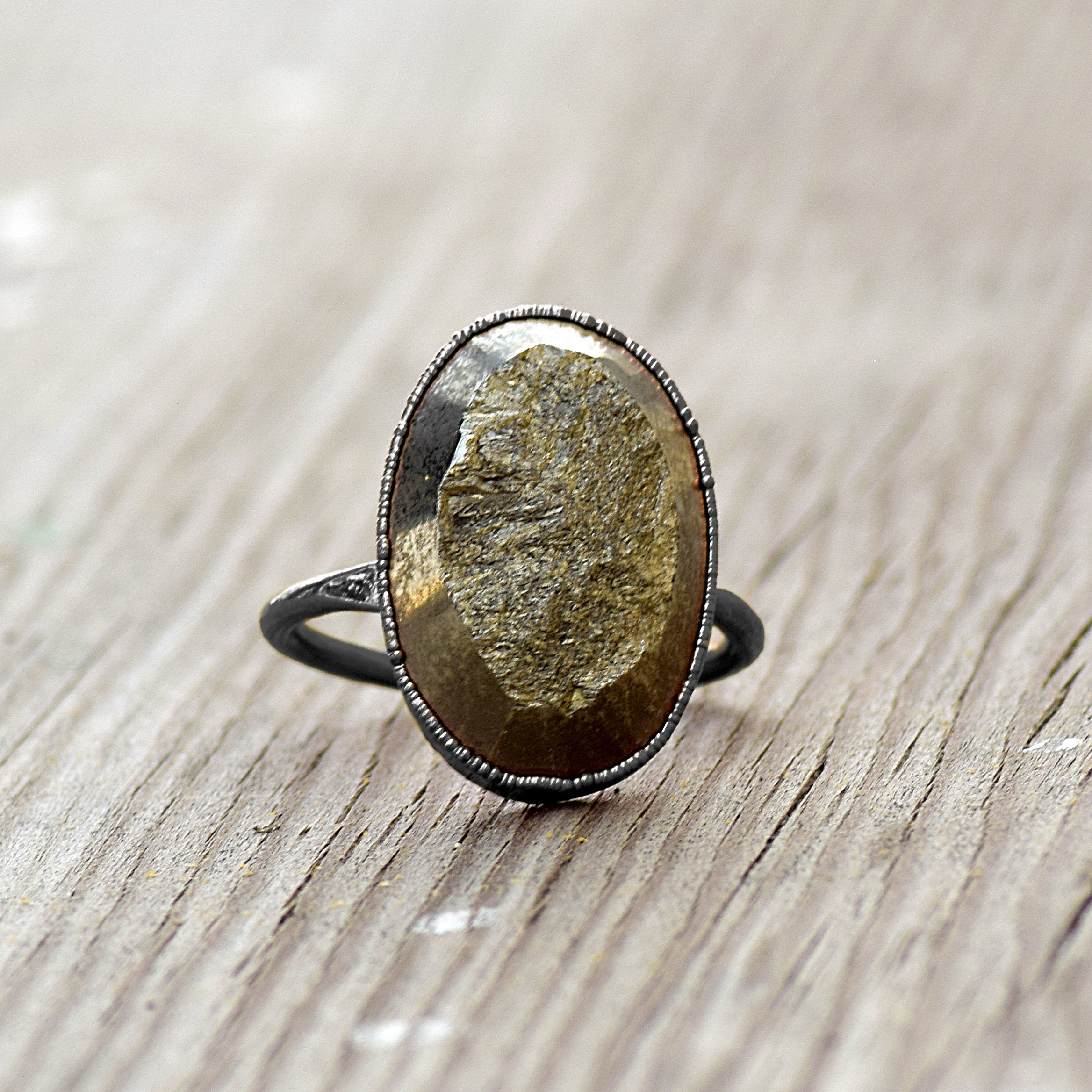 Natural Pyrite Gemstone Statement Ring \ Brass Ring \ Rough Stone Ring ...