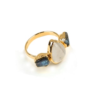 Natural Labradorite & Moonstone Ring \ Brass Ring \ Multi Stone Ring ...
