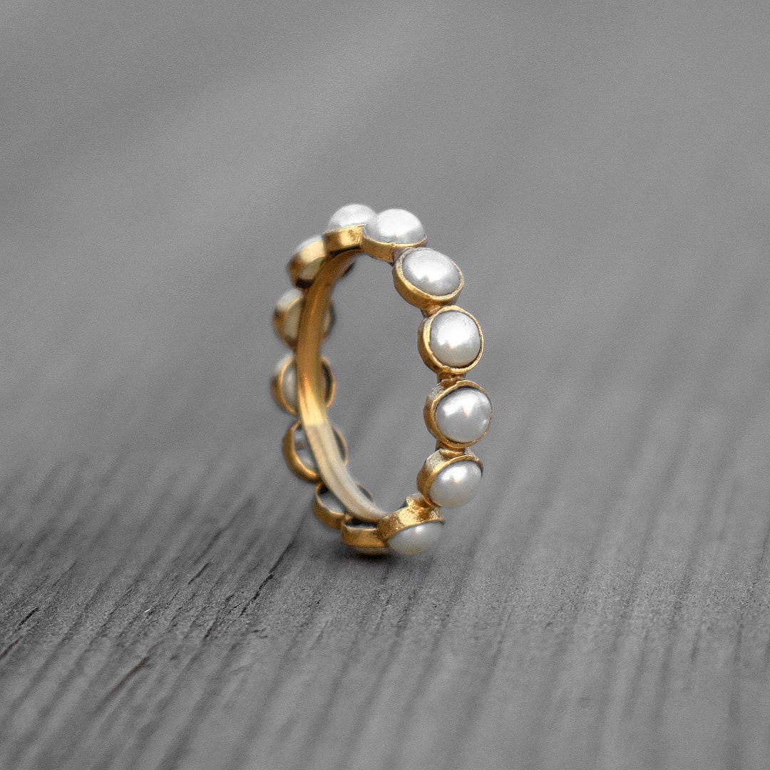 Natural Freshwater Pearl Eternity Band Gemstone Ring Channel Setting ...