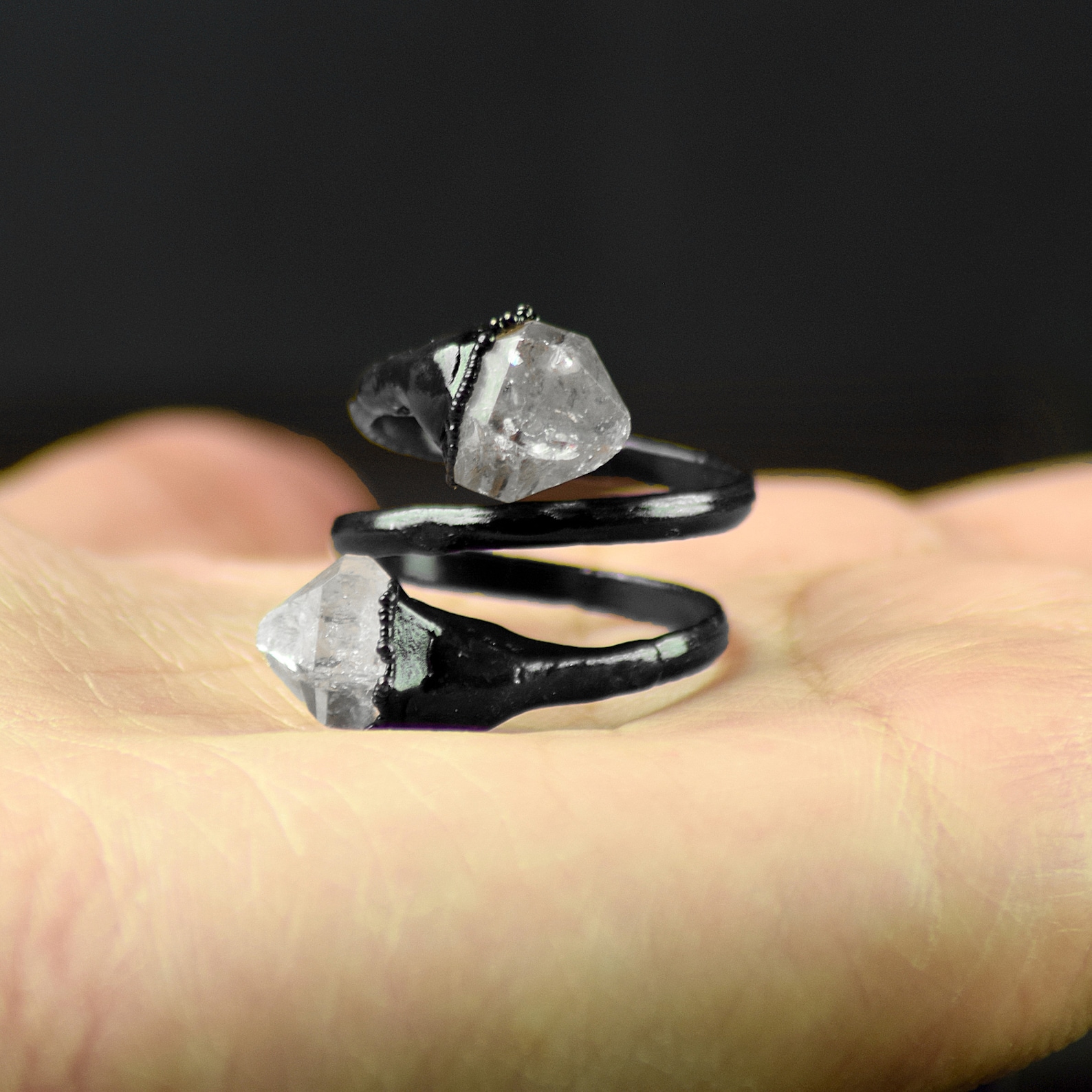 Herkimer Diamond Ring \ Electroplated Ring \ Snake Ring \ Gift for ...