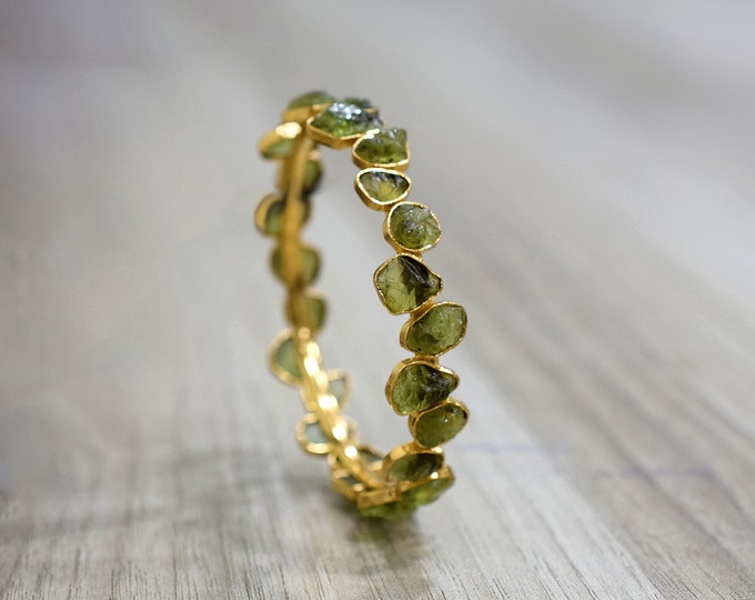 Natural Green Peridot Gemstone Bangle Handmade Bracelet Minimalist ...