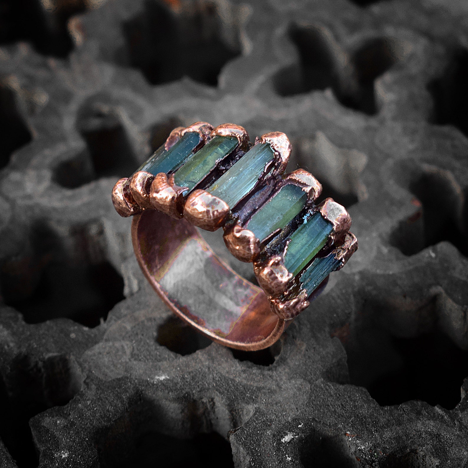 Multi Tourmaline Ring Rough Stone Ring Statement Ring | Etsy